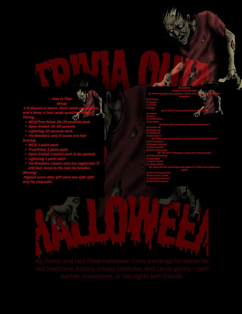 Halloween Trivia Quiz for Adults, Printable Games (PDF Download) - Etsy