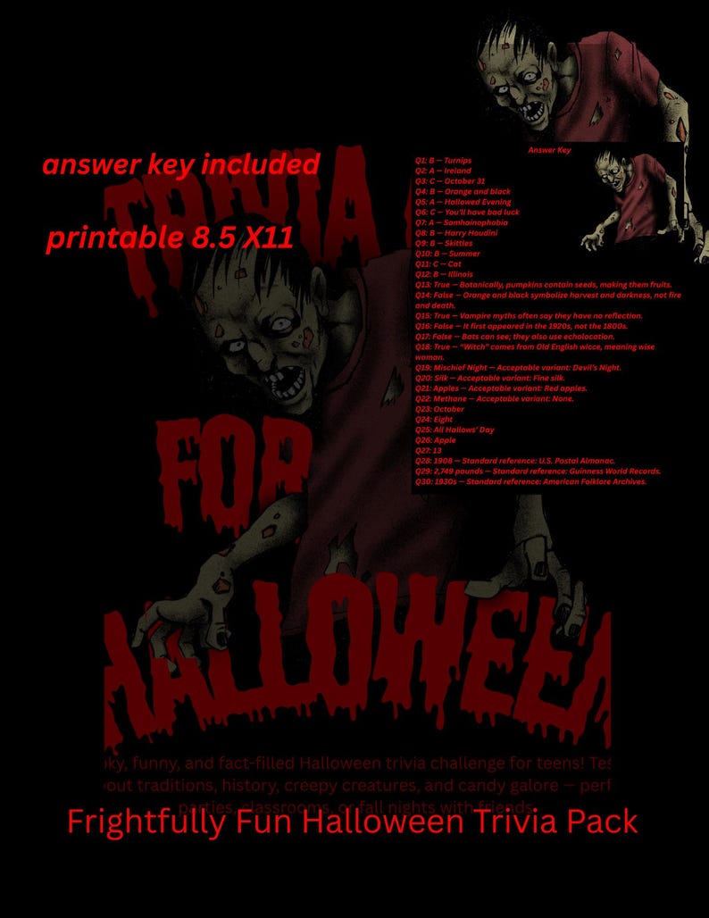 Halloween Trivia Quiz for Adults, Printable Games (PDF Download) - Etsy