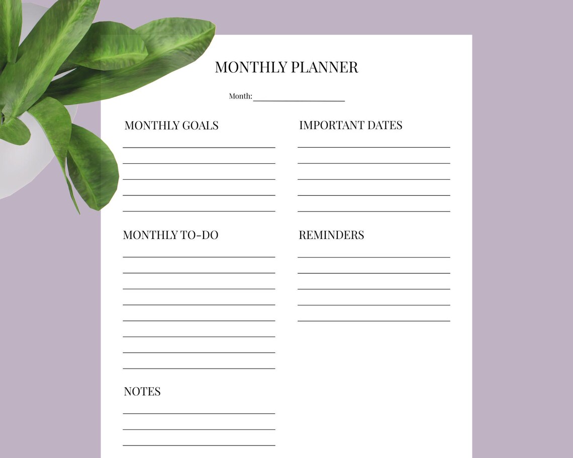 Minimalist Monthly Planner Printable A4 and US Letter - Etsy