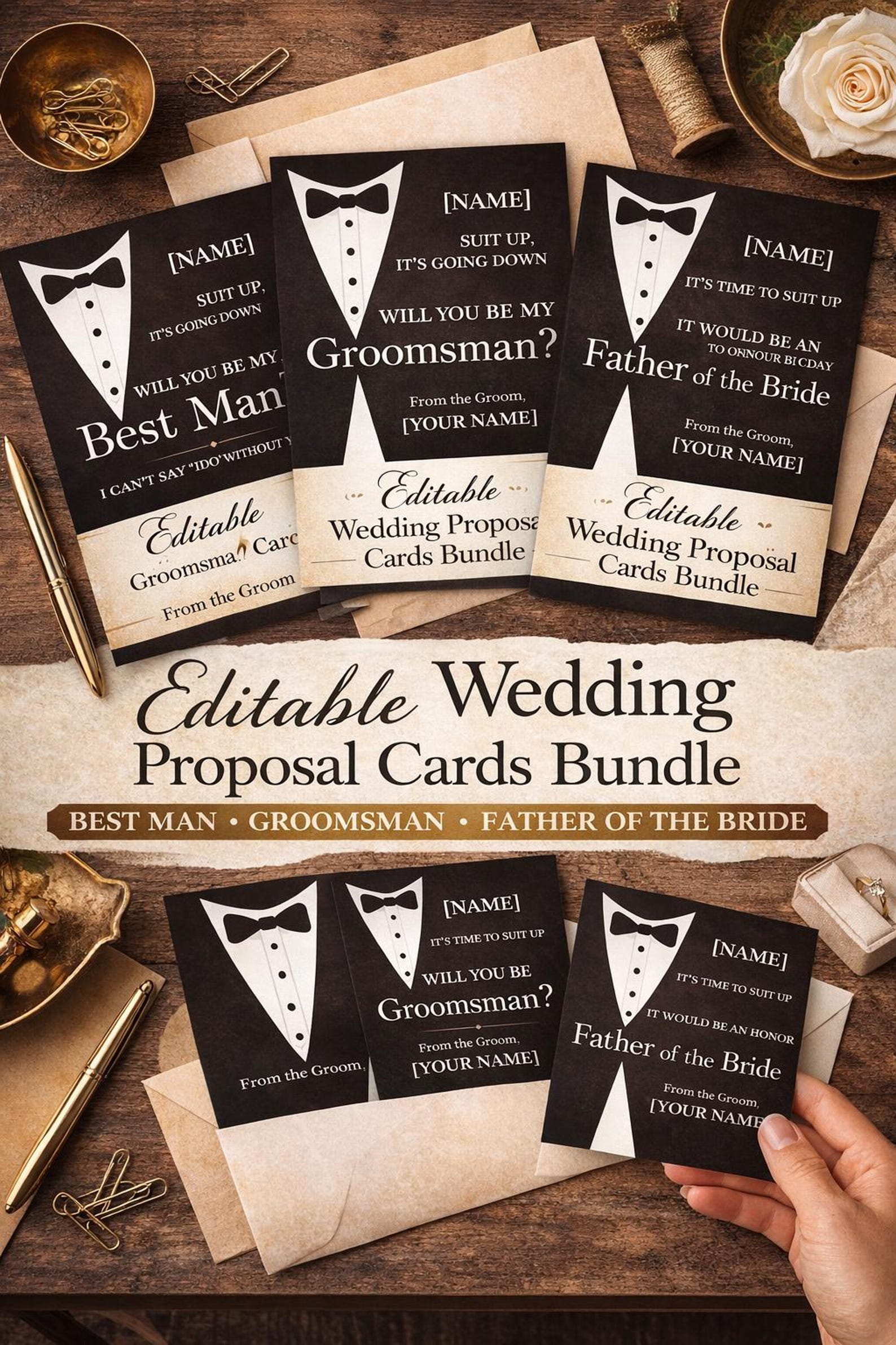 Editable Wedding Proposal Cards Bundle – Best Man, Groomsman & Father ...