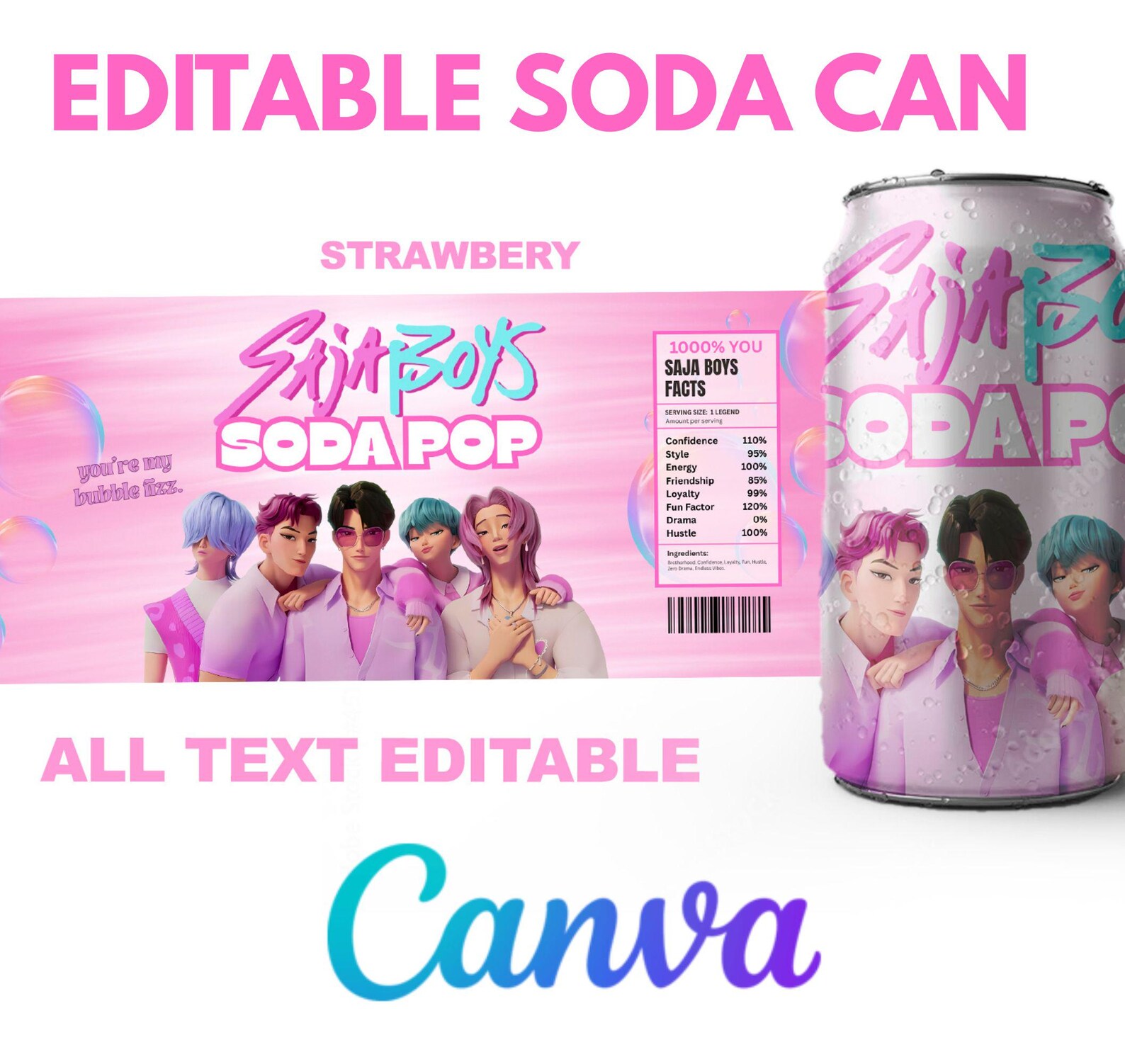 Kpop Demon Hunters Soda Can Labels | Saja Boys Birthday Party Pop ...