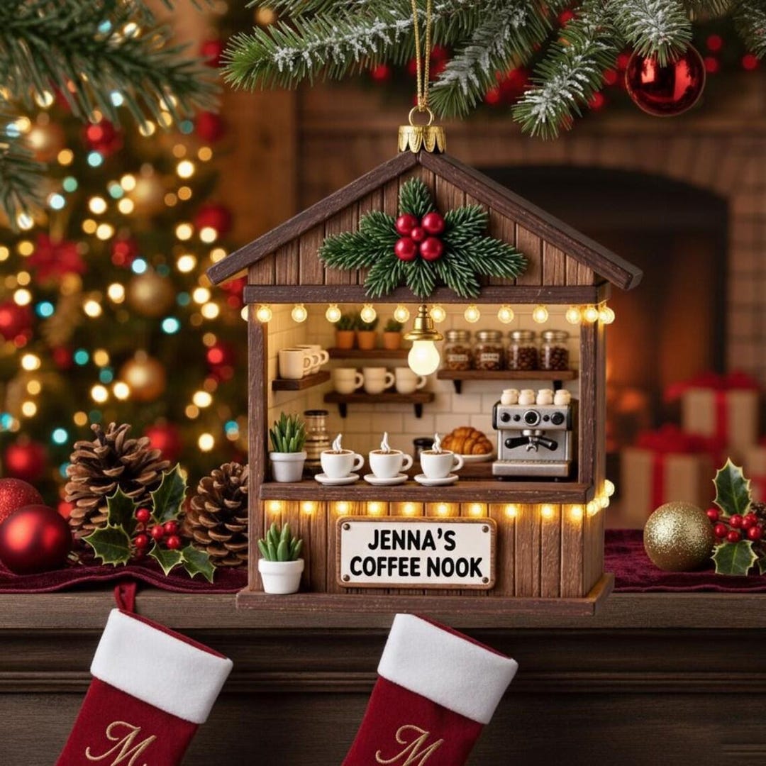 Coffee Shop Ornament, Custom Cafe Decor, Barista Christmas Gift ...