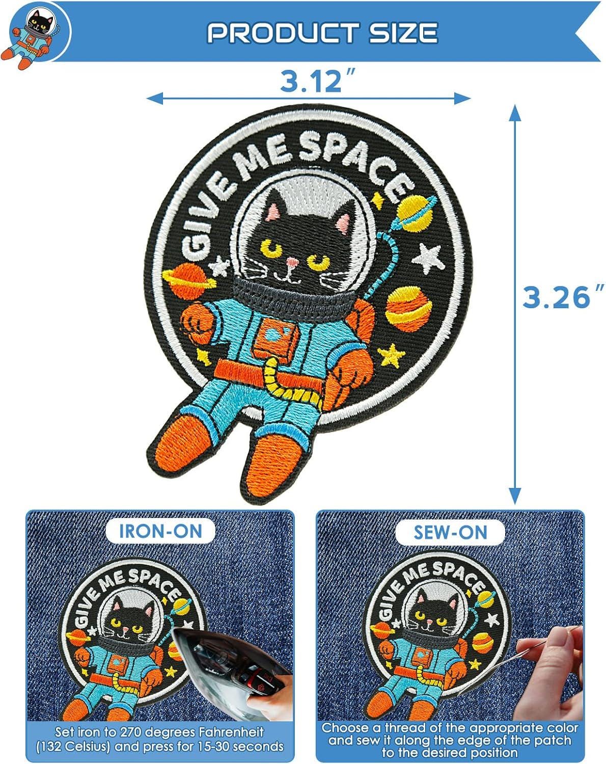 Funny Cartoon Cat Iron on Patches, Cute Cat Embroidered Morale Patch ...