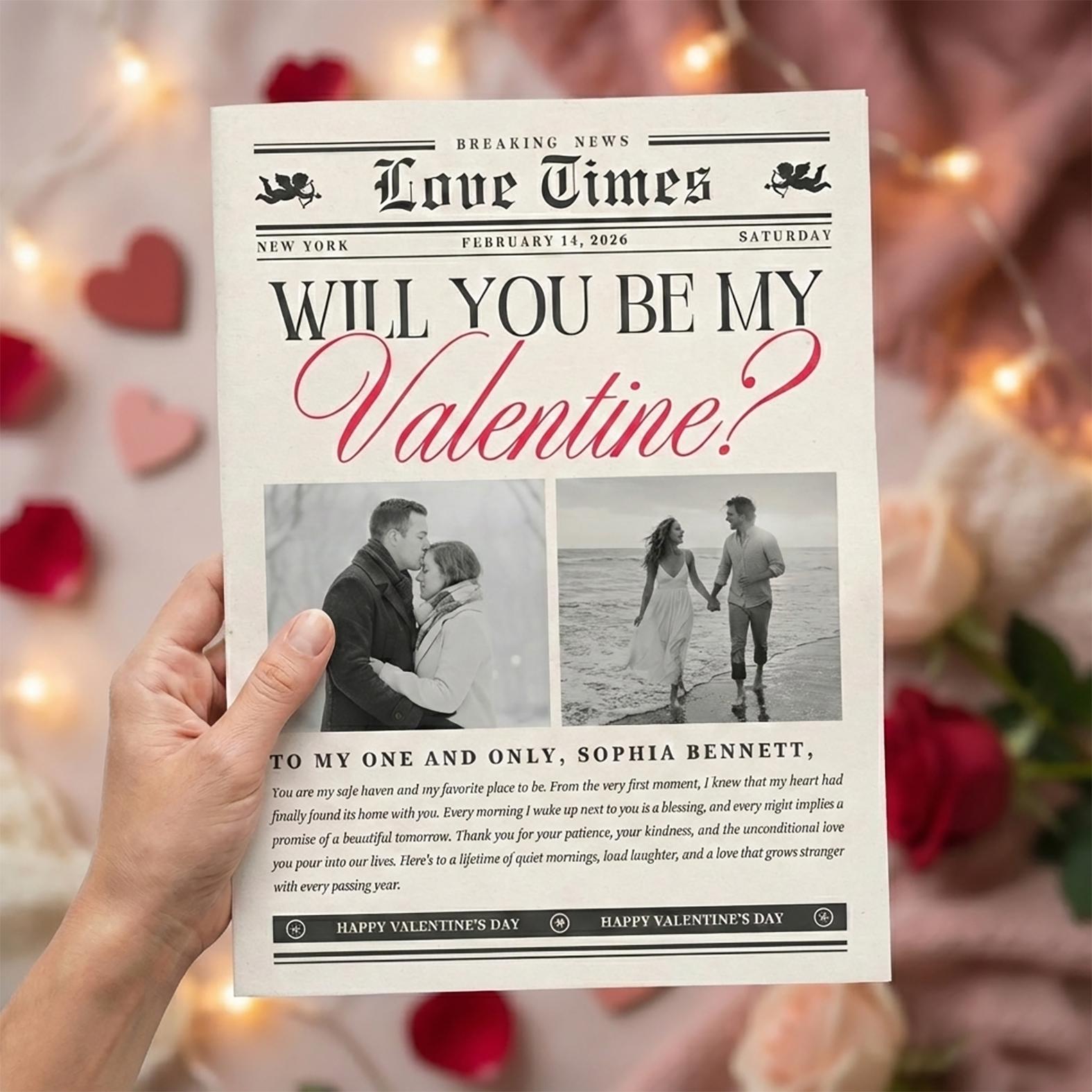 Customizable Love Times Newspaper, Valentine's Day Photo Gift (canva ...