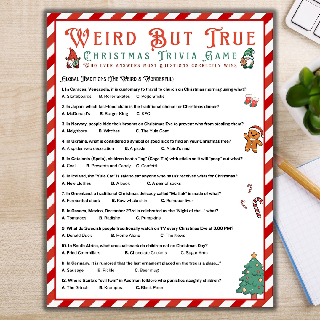 Weird but True Christmas Trivia Game, Friendsmas Icebreaker (printable ...