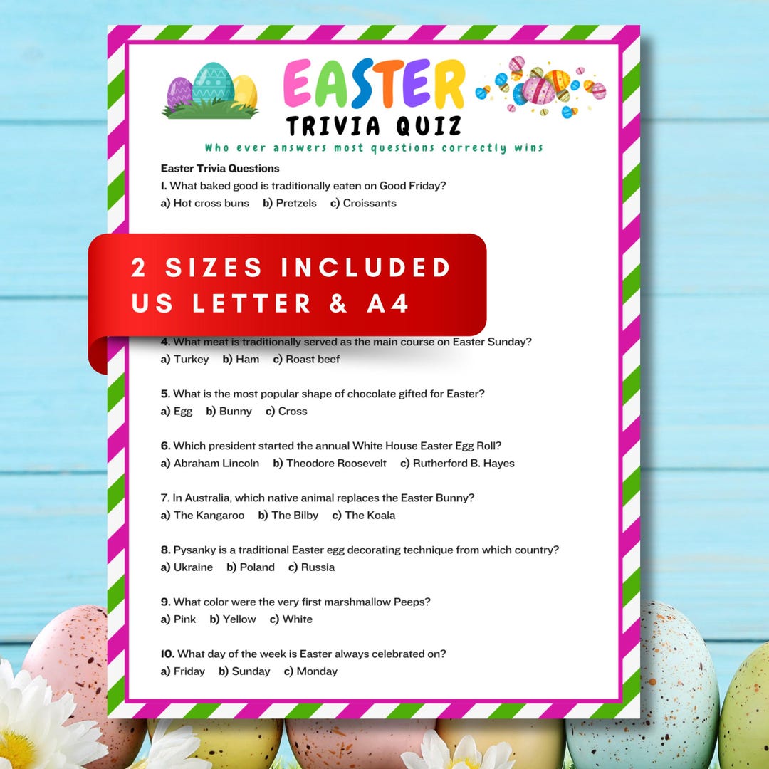 Easter Trivia Game Printable, Spring Holiday Quiz for Kids & Adults ...