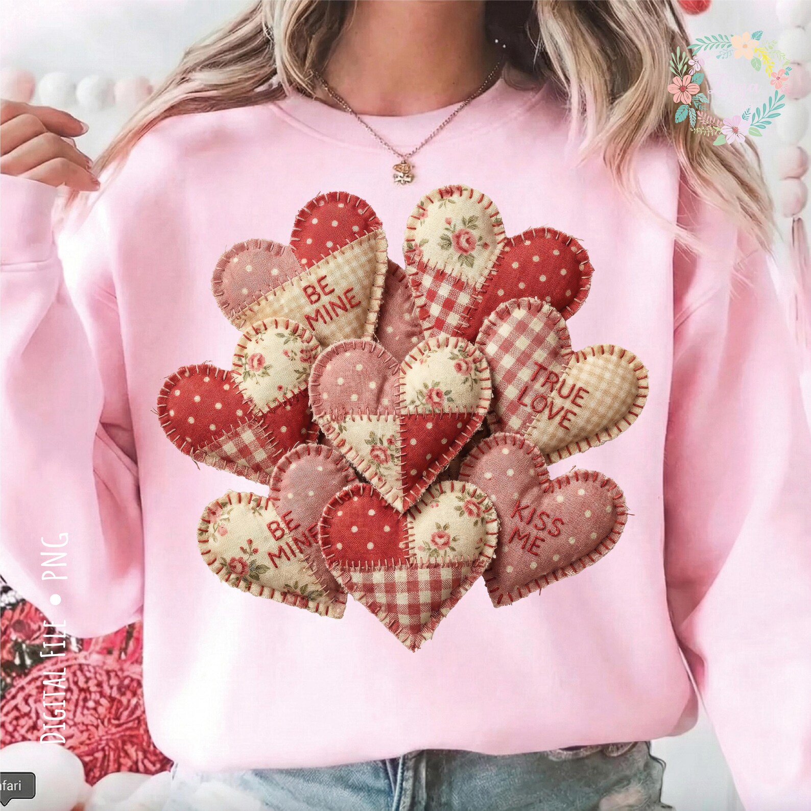 Quilted Conversation Hearts PNG, Faux Patchwork Fabric Sublimation ...
