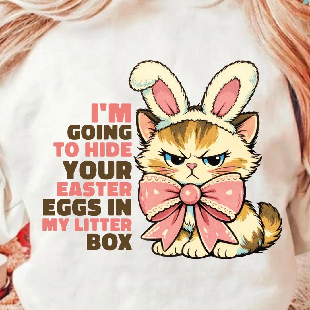 Grumpy Cat Bunny Ears Easter PNG, Sarcastic Kitten Litter Box Design ...