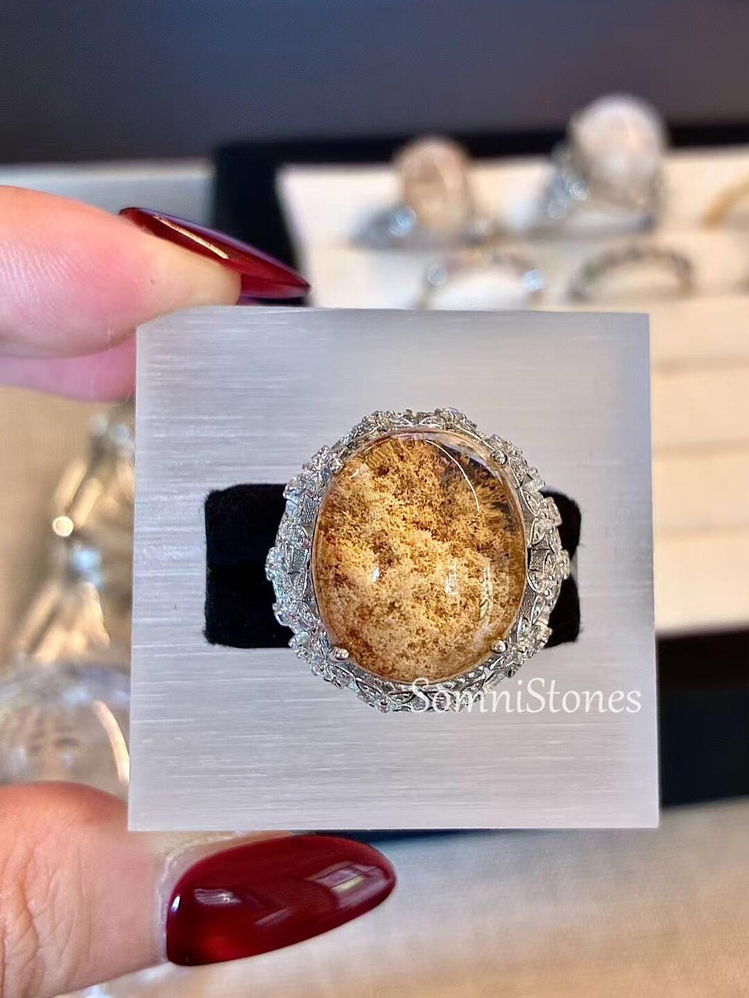 Natural Yellow Phantom Quartz Rings Adjustable Gemstone Rings Energy ...