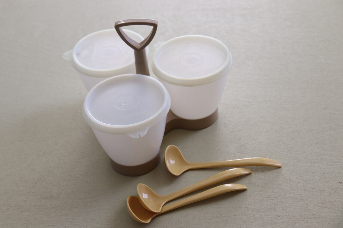 Vintage Tupperware 3 Compartment Condiment Keeper - With Spoons - Etsy