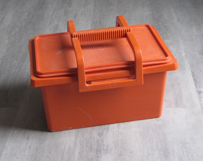 Vintage Orange Tupperware Tote / Craft Box / Lunch Box With Handle - Etsy