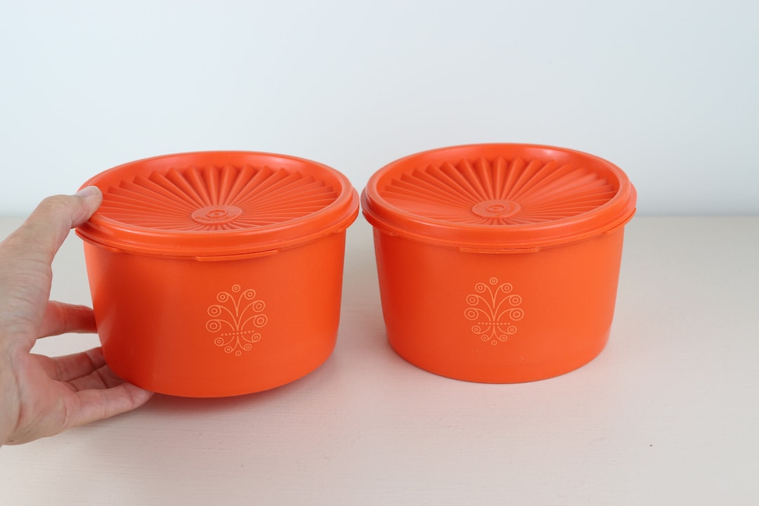 Vintage Set of 2 Orange Tupperware Canisters - No 1298 - Etsy