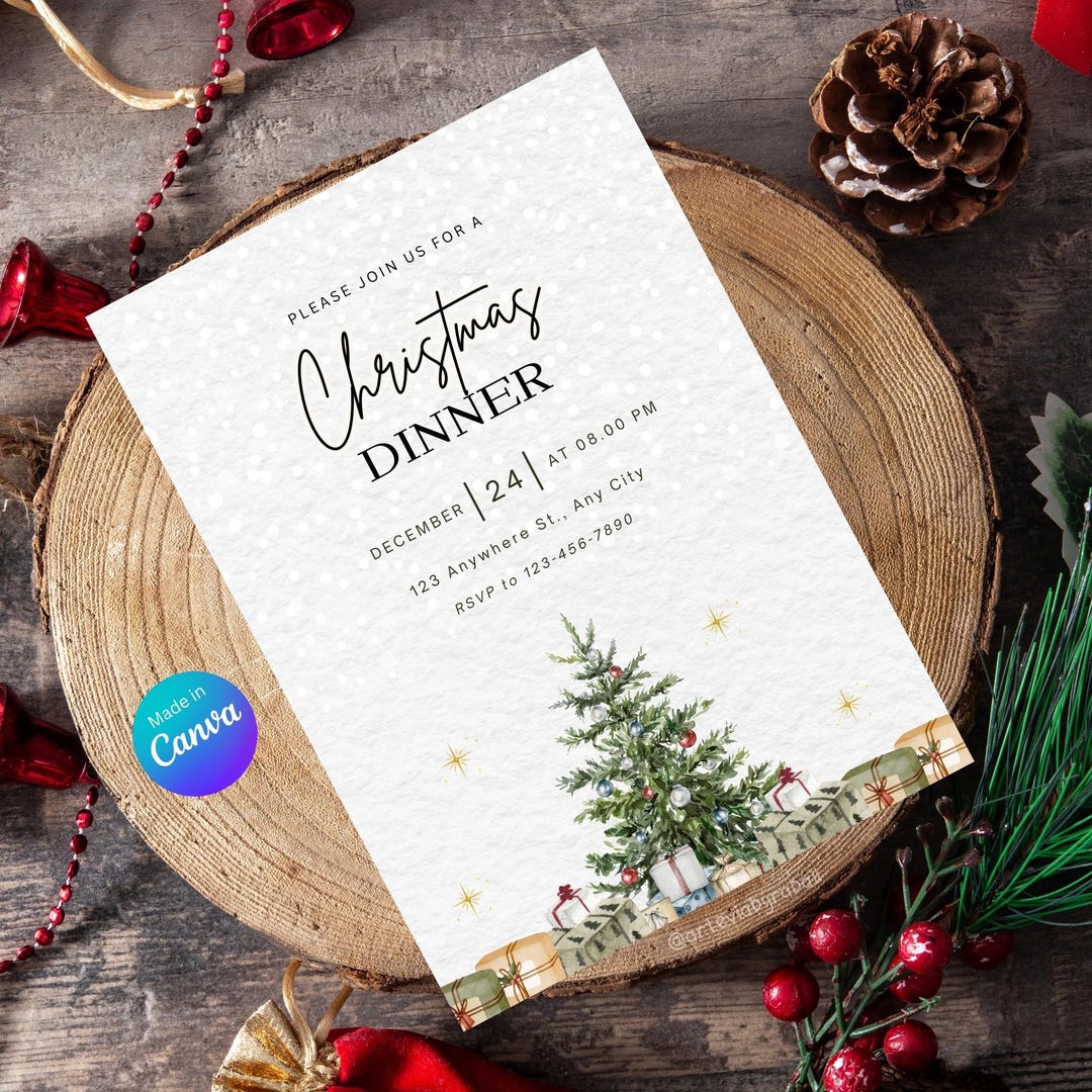 Editable Christmas Dinner Party Invitation – Printable Canva Template ...