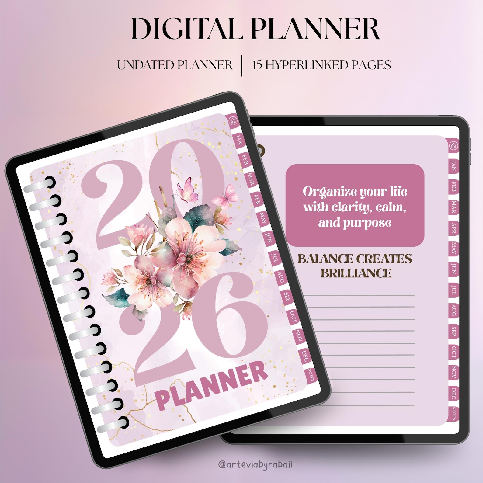 2026 Digital Planner | Hyperlinked Pastel Tablet Calendar (PDF) - Etsy