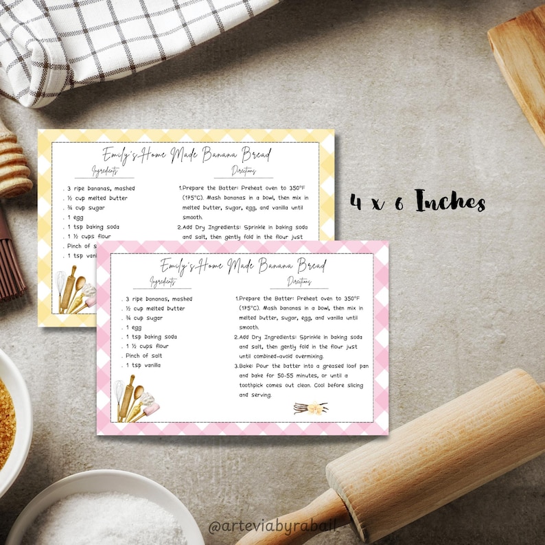 Printable Baking Recipe Card Template | Canva Editable 4x6 PDF ...