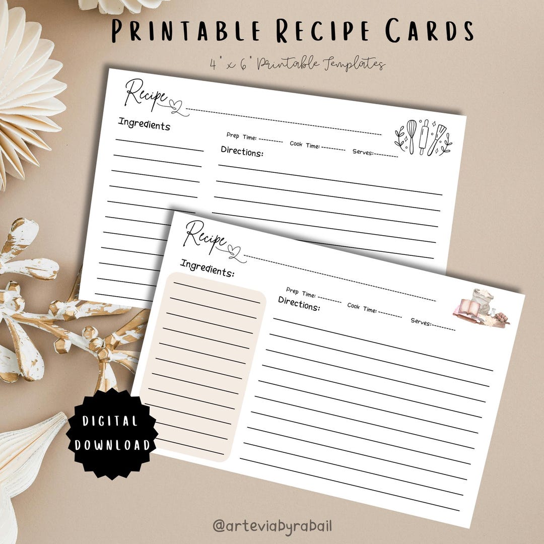 Minimal Recipe Card Template, Editable Canva Printable, Modern 4x6 ...