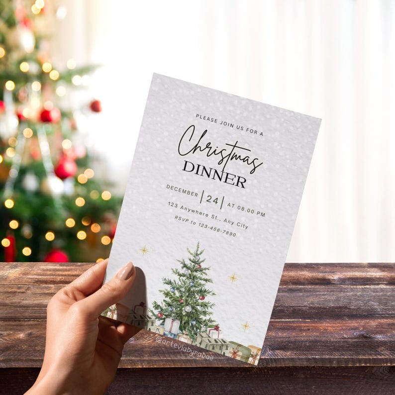 Editable Christmas Dinner Party Invitation – Printable Canva Template ...