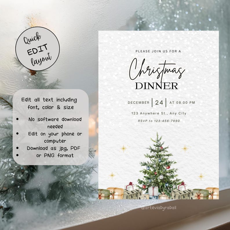 Editable Christmas Dinner Party Invitation – Printable Canva Template ...
