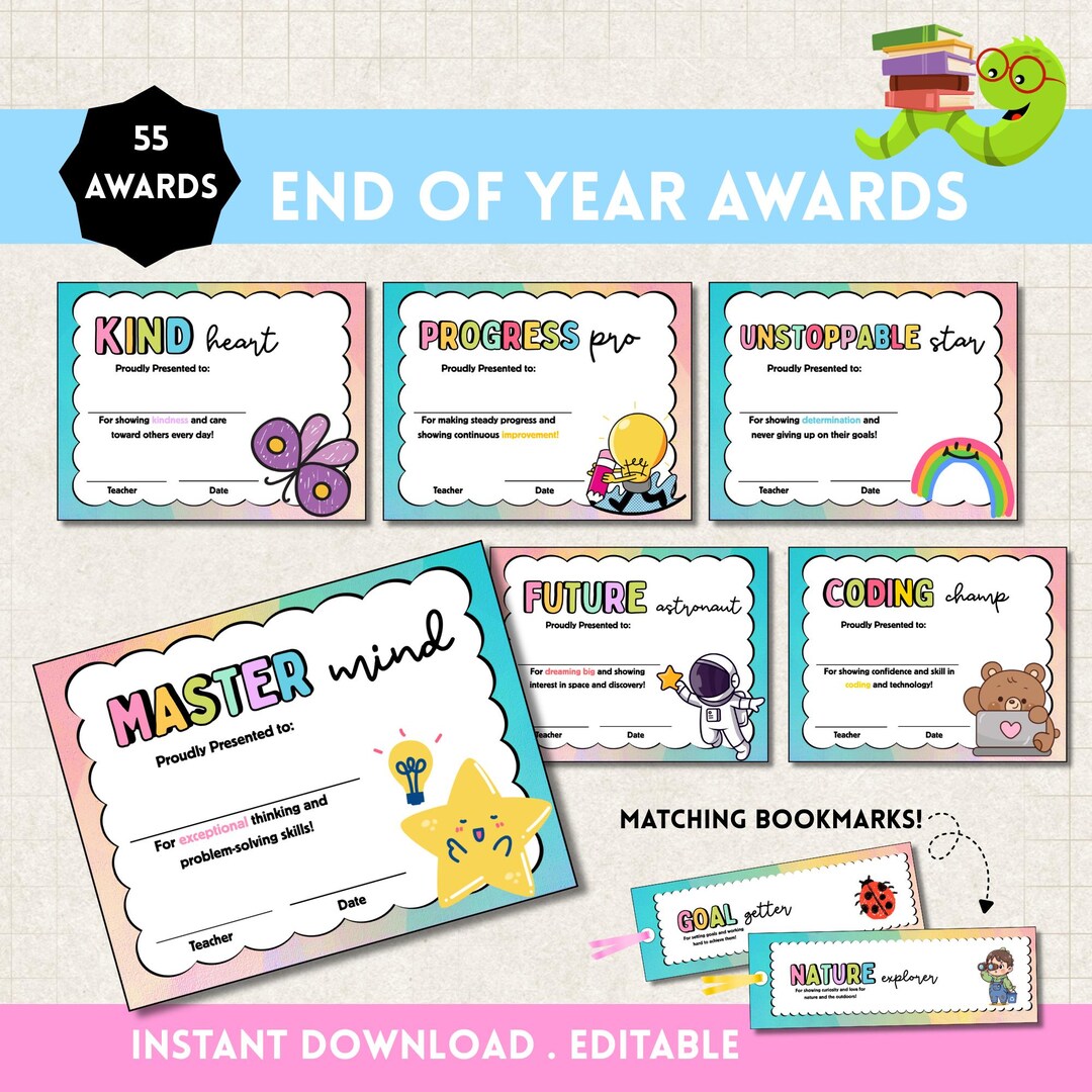 Editable Classroom Awards Template, End of Year Student Certificates ...