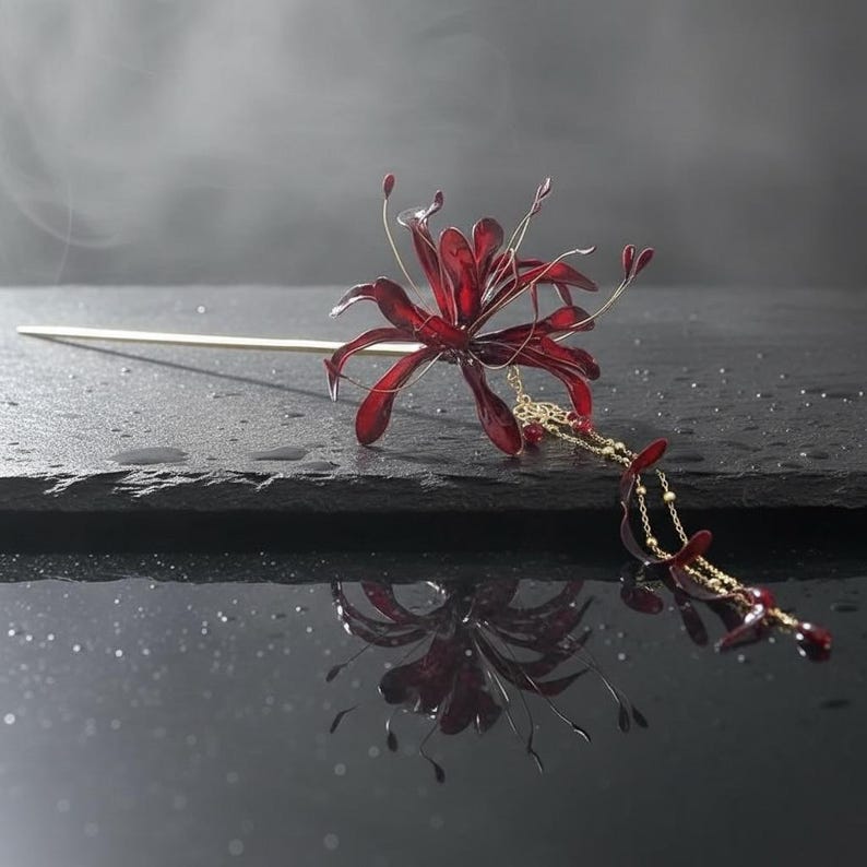 Spider Lily Hair Stick: Red Lycoris Radiata Kanzashi With Tassel - Etsy