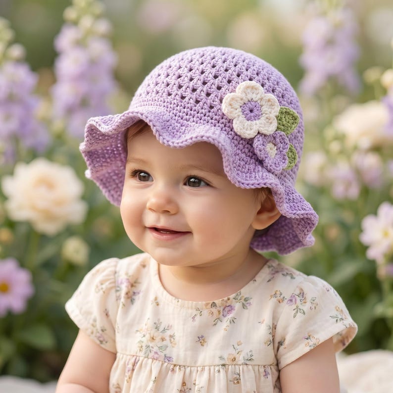 Crochet Baby Hat Pattern, Ruffle Sun Hat With Flower, Easy Summer Baby ...