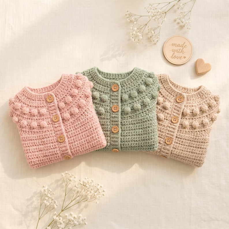 Crochet Baby Sweater Pattern Bobble Cardigan Set for Newborn Gift ...