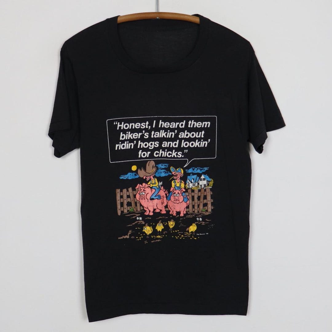 Vintage 1980s Ridin Hogs Lookin for Chicks Motorcycle Shirt Size: 17 ...