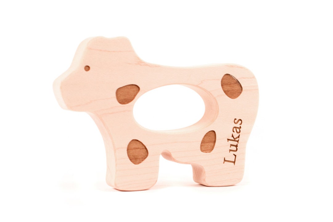 All Natural Personalized Cow TEETHER - an Organic Wooden Teething Toy ...