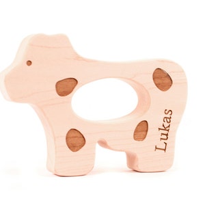 All Natural Personalized Cow TEETHER - an Organic Wooden Teething Toy ...