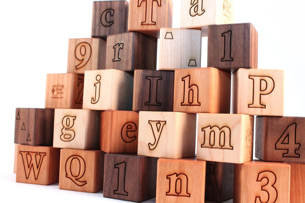 36-piece DELUXE ALPHABET NUMBER Block Set All Natural | Etsy