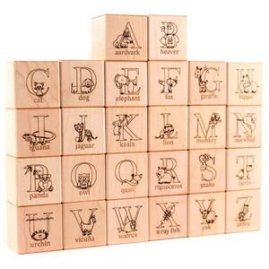 26-piece ANIMAL ALPHABET Hardwood Block Set - All Natural, Heirloom ...