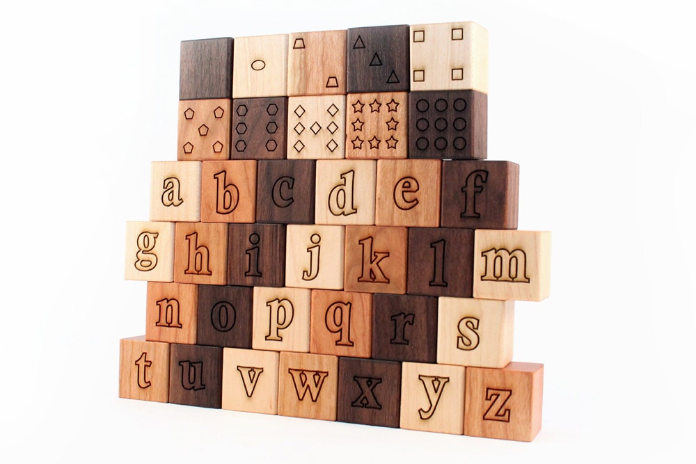 36-piece DELUXE ALPHABET NUMBER Block Set All Natural | Etsy
