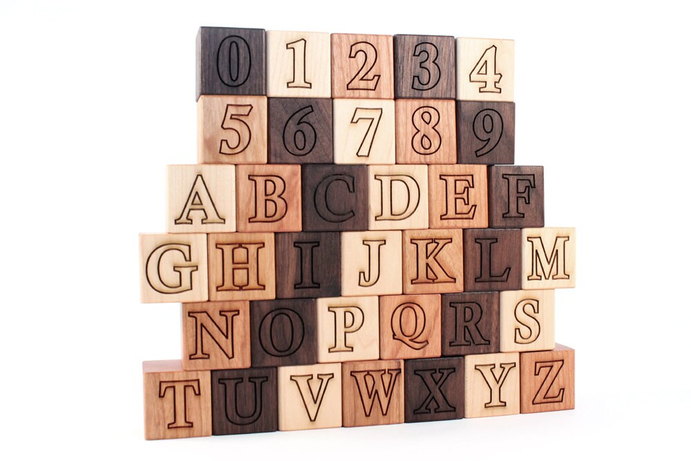 36-piece DELUXE ALPHABET NUMBER Block Set All Natural - Etsy