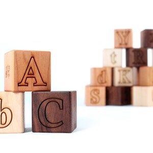 26-piece Wooden ALPHABET BLOCK Set Natural Hardwood Letter Blocks, an ...