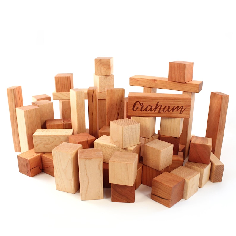 Handcrafted Wooden Building Blocks Set – 50 Pieces, Eco-friendly, USA ...