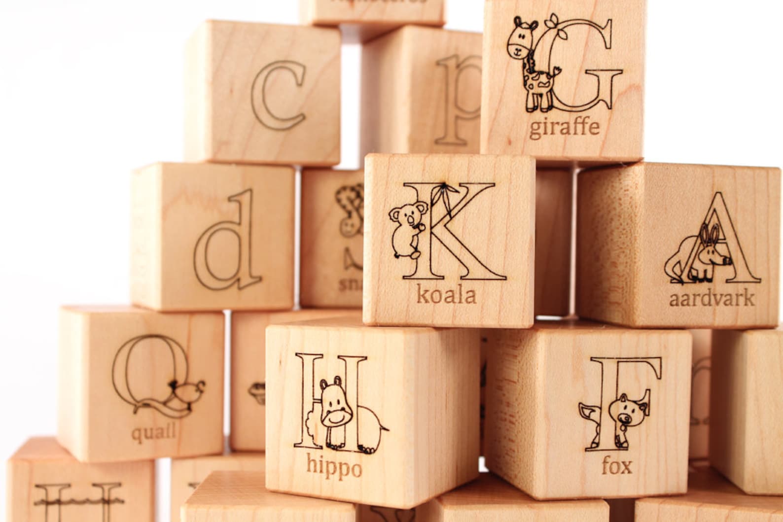 26-piece ANIMAL ALPHABET Hardwood Block Set All Natural - Etsy