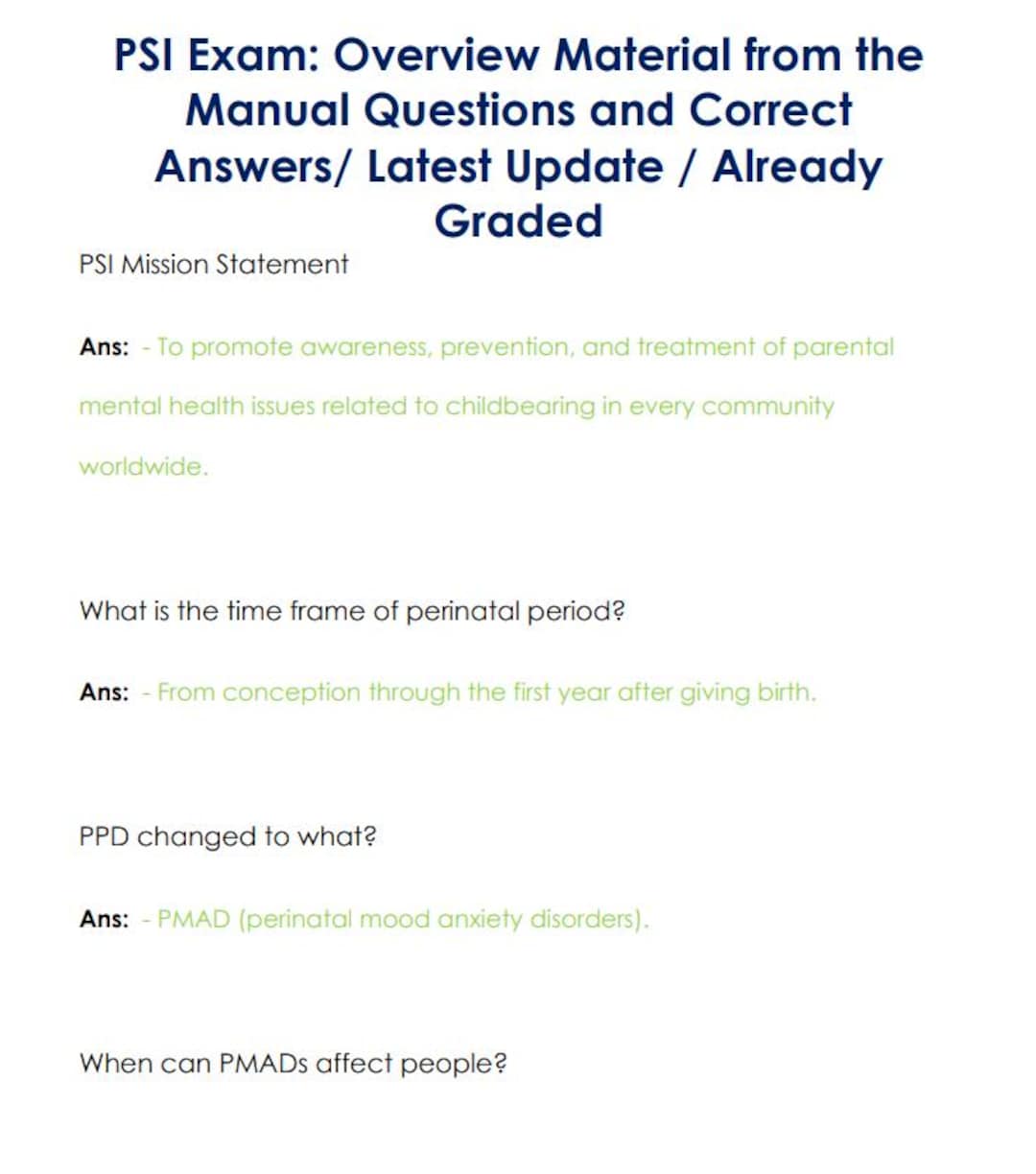 PSI Exam Review Guide, Perinatal Mental Health 2025/26 - Etsy