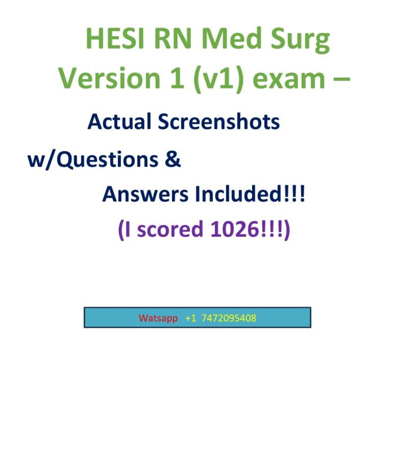HESI RN Med Surg Version 1 (v1) Exam – Actual Screenshots 2024 - Etsy