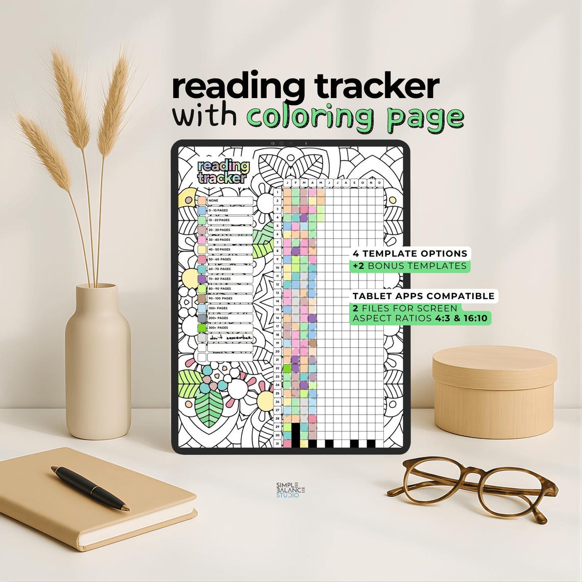 Digital Reading Tracker | 4 Templates With Coloring Pages and Blank ...