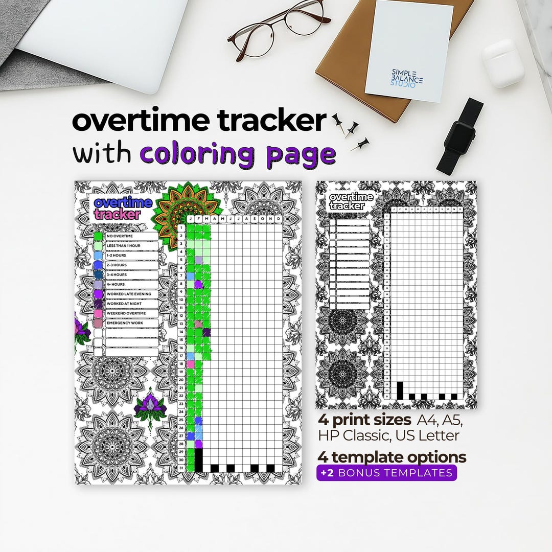 Printable Overtime Tracker | Bullet Journal With Coloring Pages and ...
