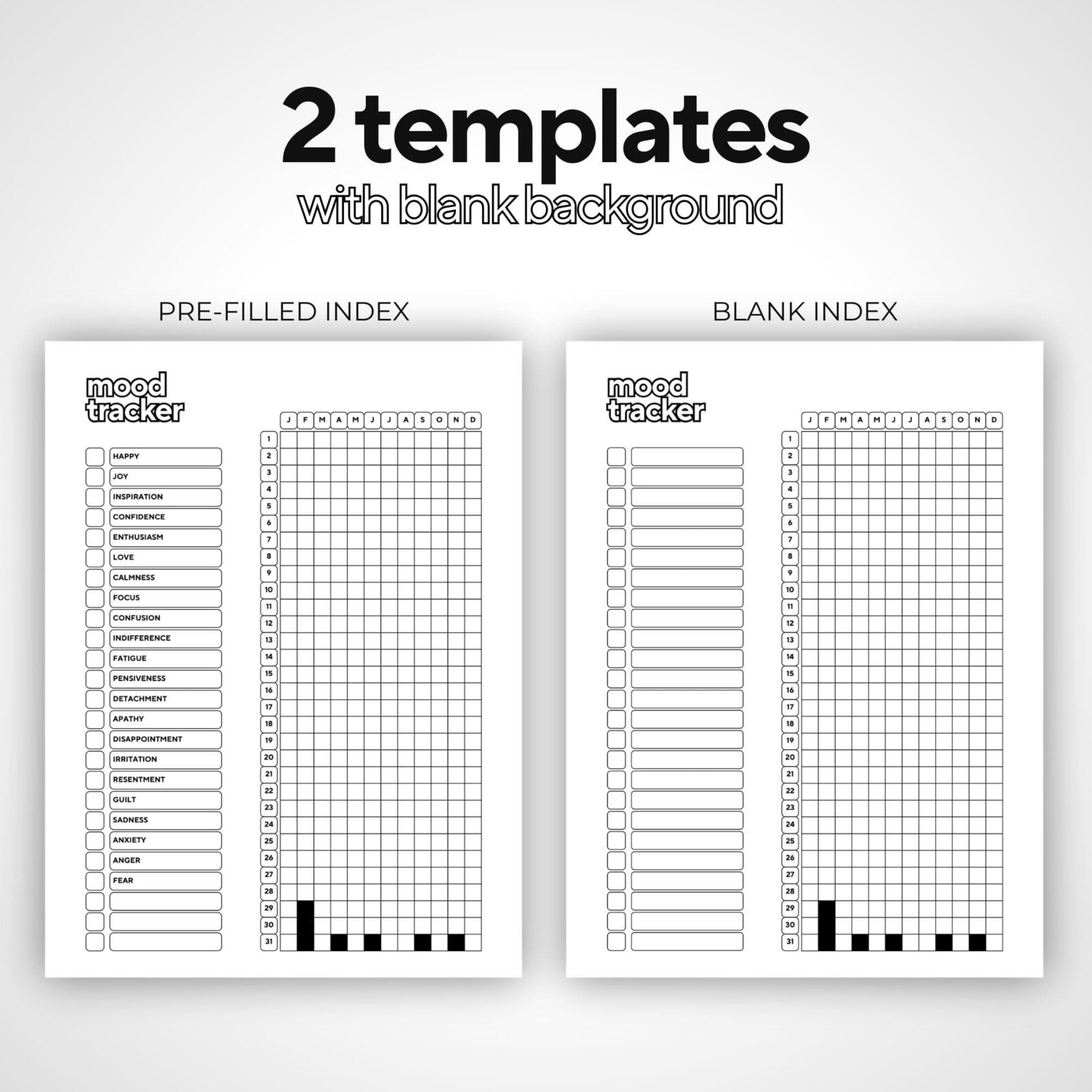 Digital Mood Tracker | 4 Templates With Coloring Pages and Blank ...