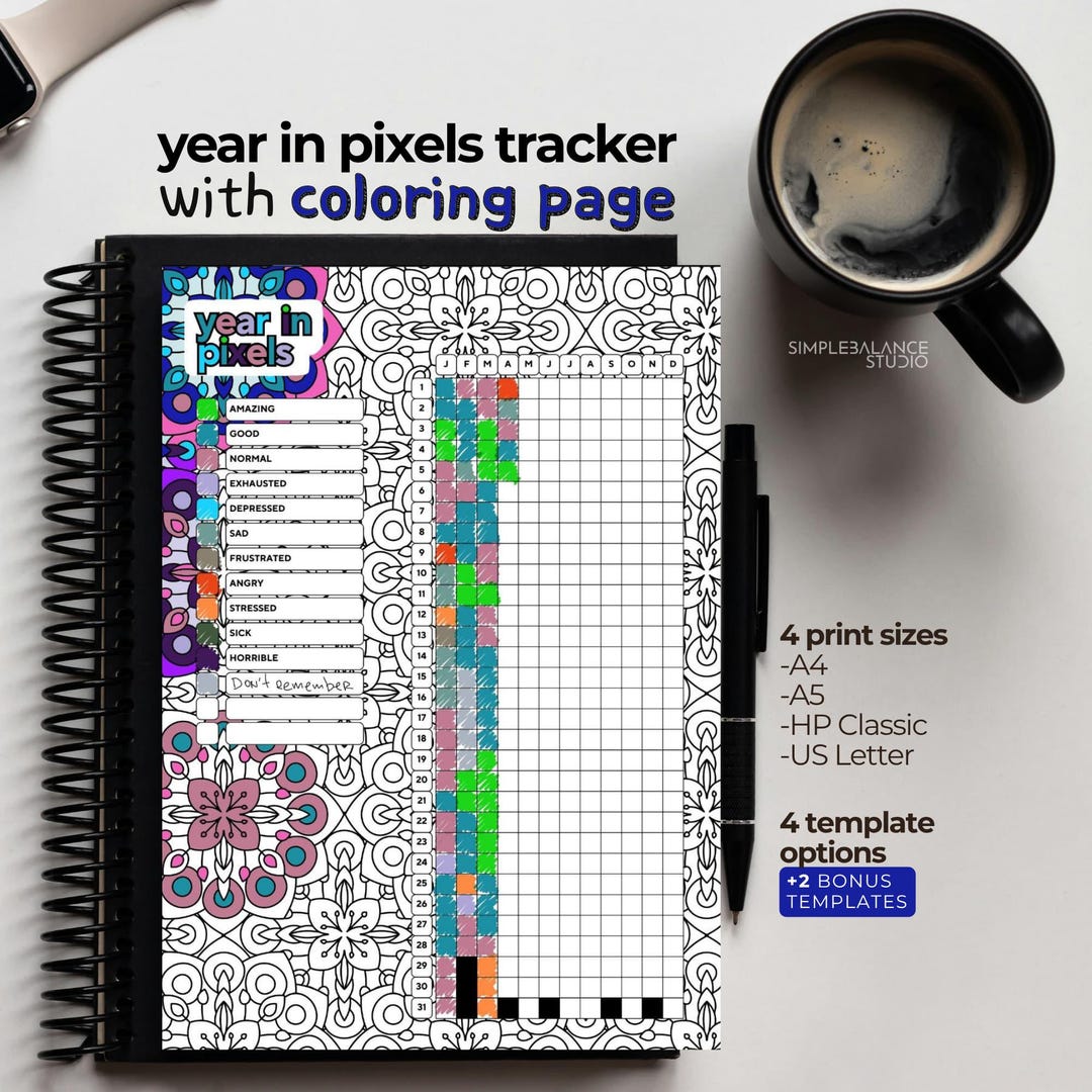 Printable Year in Pixels Tracker | Templates With Coloring Pages and ...