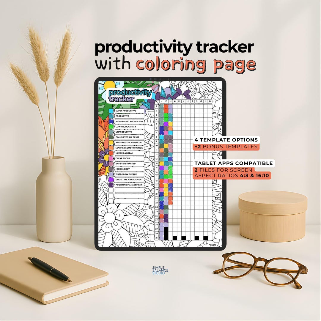 Digital Productivity Tracker | Templates With Coloring Pages and Blank ...