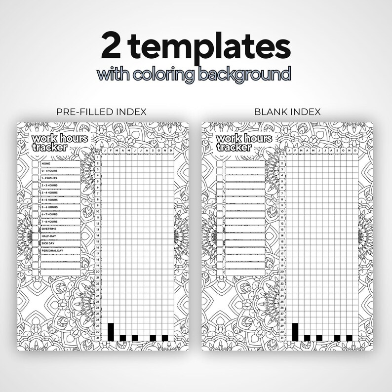 Digital Work Hours Tracker | Templates With Coloring Pages and Blank ...