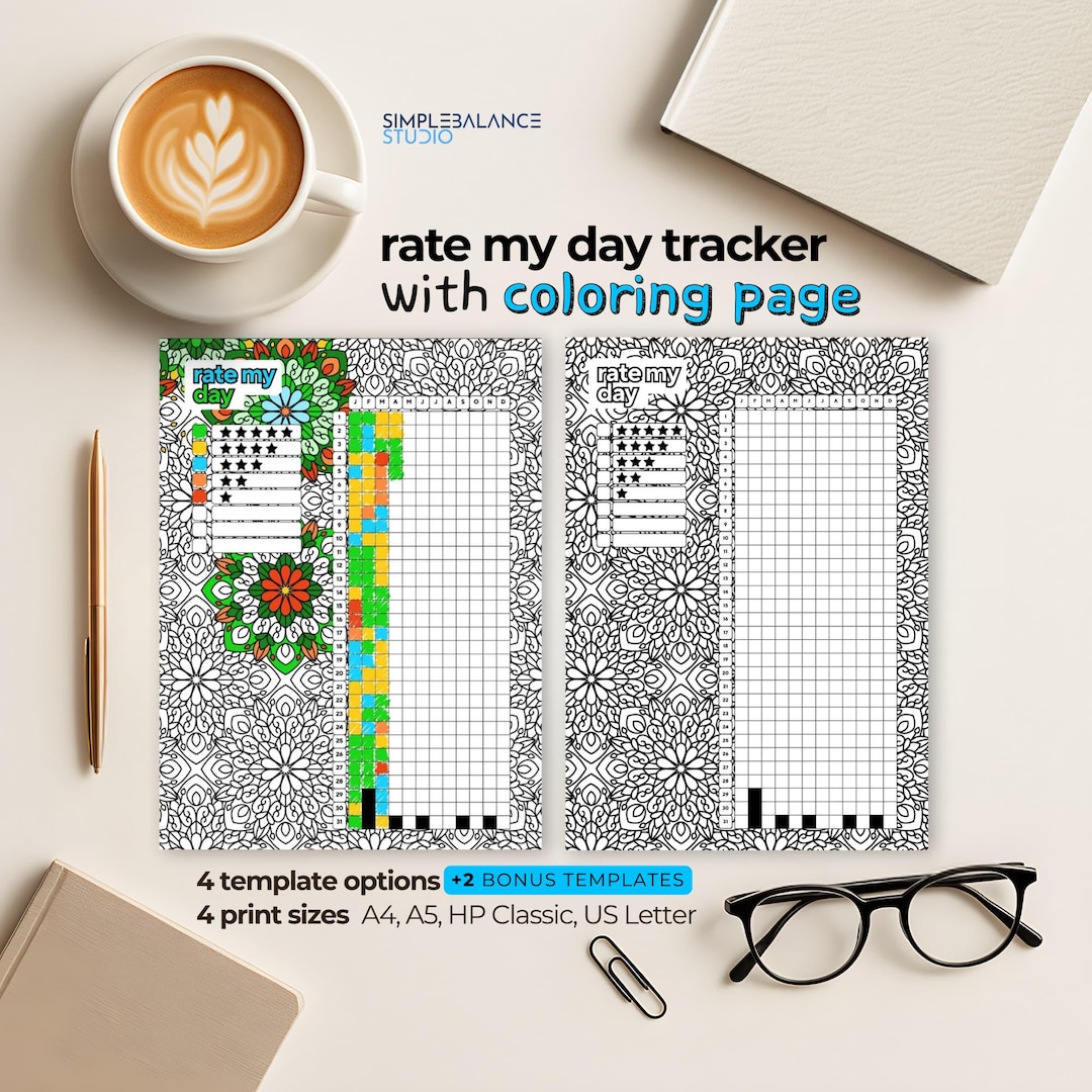 Printable Rate My Day Tracker | Bullet Journal With Coloring Pages and ...