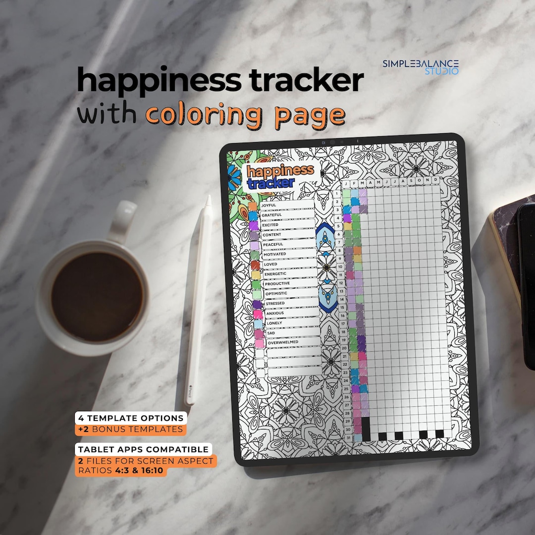 Digital Happiness Tracker for iPad and Tablets | Bullet Journal Page ...