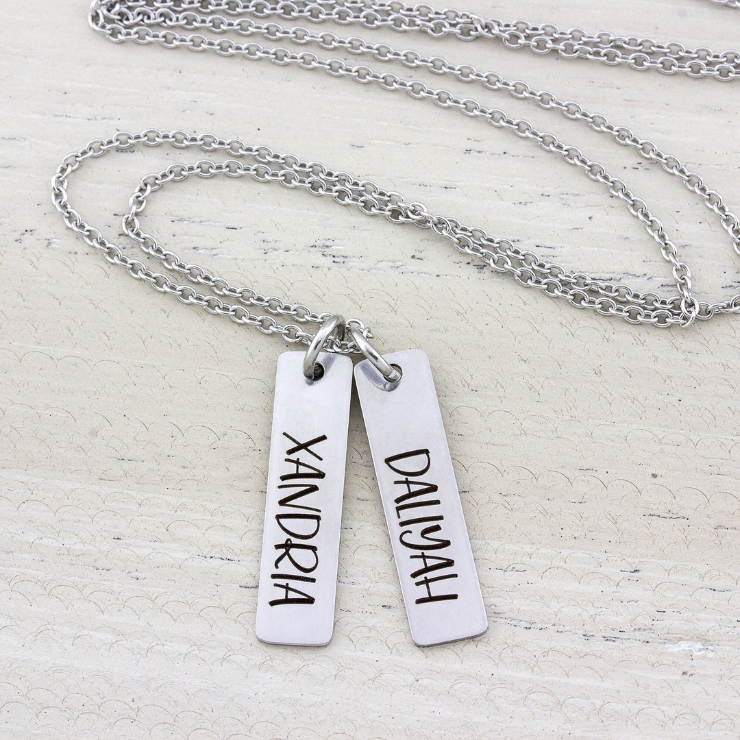 Personalized Kids Name Necklace: Engraved Stainless Steel Double Bar ...