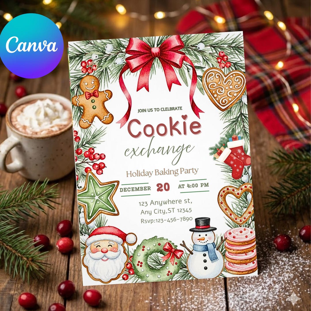 Gingerbread Christmas Cookie Exchange Invitation Template, Holiday ...