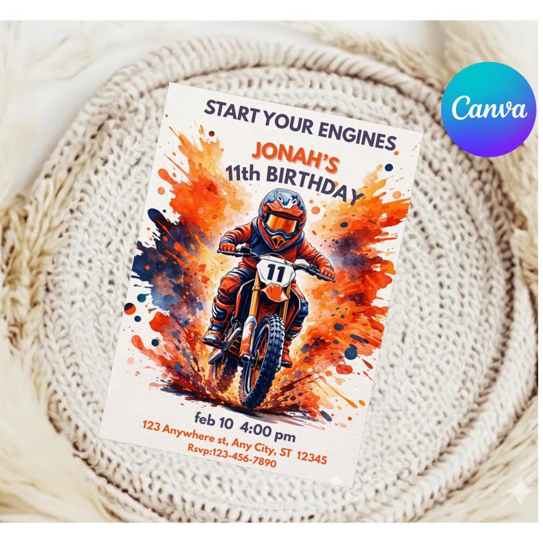 Start Your Engines Birthday Invitation, Dirt Bike Birthday, Editable ...