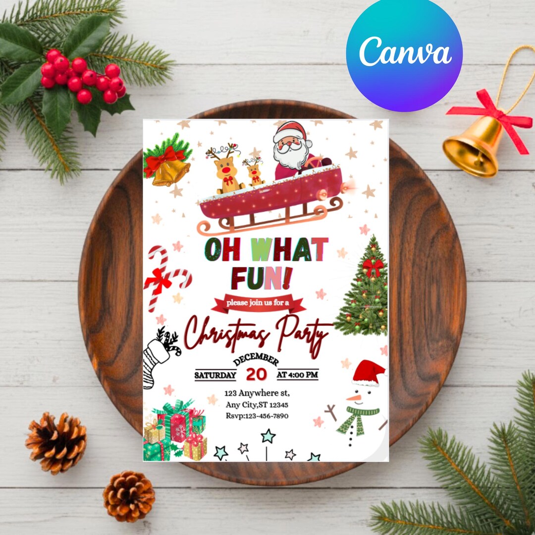 Oh What Fun Christmas Party Invitation, Christmas Template, Xmas ...